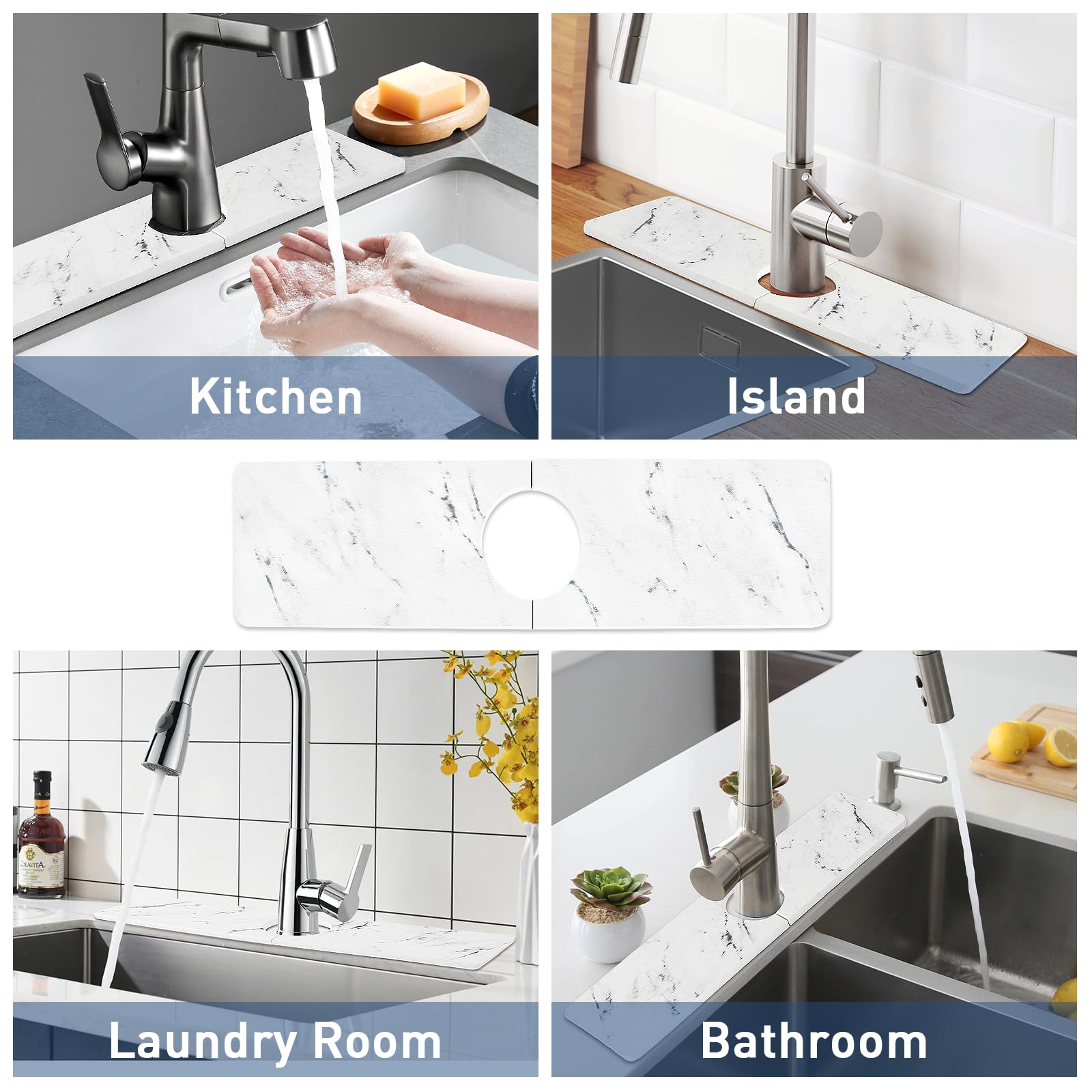 Kitchen Sink Splash Guard: Kitchen Faucet Mat, Diatomaceous Earth Sink Faucet Absorbing Mat, Faucet Handle Drip Catcher, Faucet Mat for Kitchen Sink Bathroom (15.75 * 3.93 in, White )