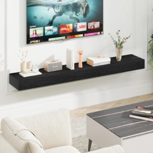 SAUMONIERES Fireplace Mantel Shelves 60 Inch Solid Wood Wall Mounted Long Floating Shelf Hollow, Black