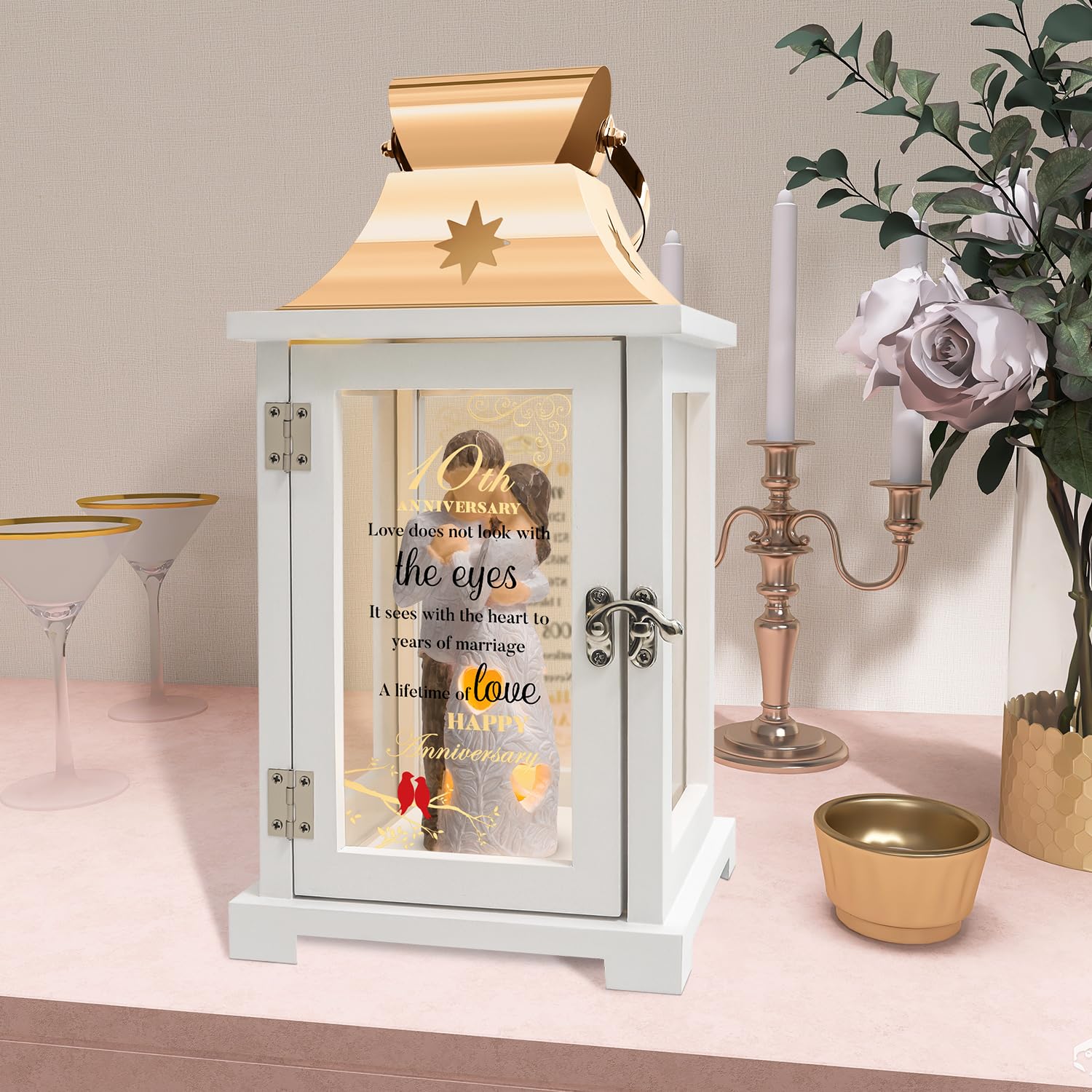 10th Wedding Anniversary Lantern, Best 10th Anniversary Wedding Gifts for Couple Parents Wife Husband Tin 10 Years of Marriage for Him Her, Unique 10th Wedding Ideas