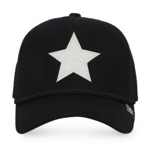 VINTAGE HAVANA Black Trucker Hats Women White Pearl Embellished Star & Rope | Mesh Adjustable Snapback Hat | Men Women Baseball Cap