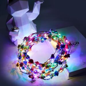 20 Pcs LED Flower Crowns - Costume Accessories -Light up Crown Headband -Light up Headbands -Light up Head Piece -Lighted Headbands for Women -Light up Crown for Girls -Party -Light up Head Band