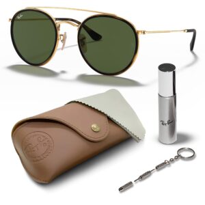 ray-ban rb3647n round double bridge square shape sunglasses with eyewear kit bundle - adjustable nose pads - ideal formal and casual wear square sunglasses