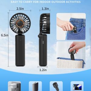 Hssio Portable Handheld Fan, Mini Desk Fan Foldable 2000mAh, 180° Ratotion, 3 Speeds, Ultra Quite, Up to 8H Long Use Time, Small Personal Cooling Fans Makeup Eyelash Fan, Black+Light Blue