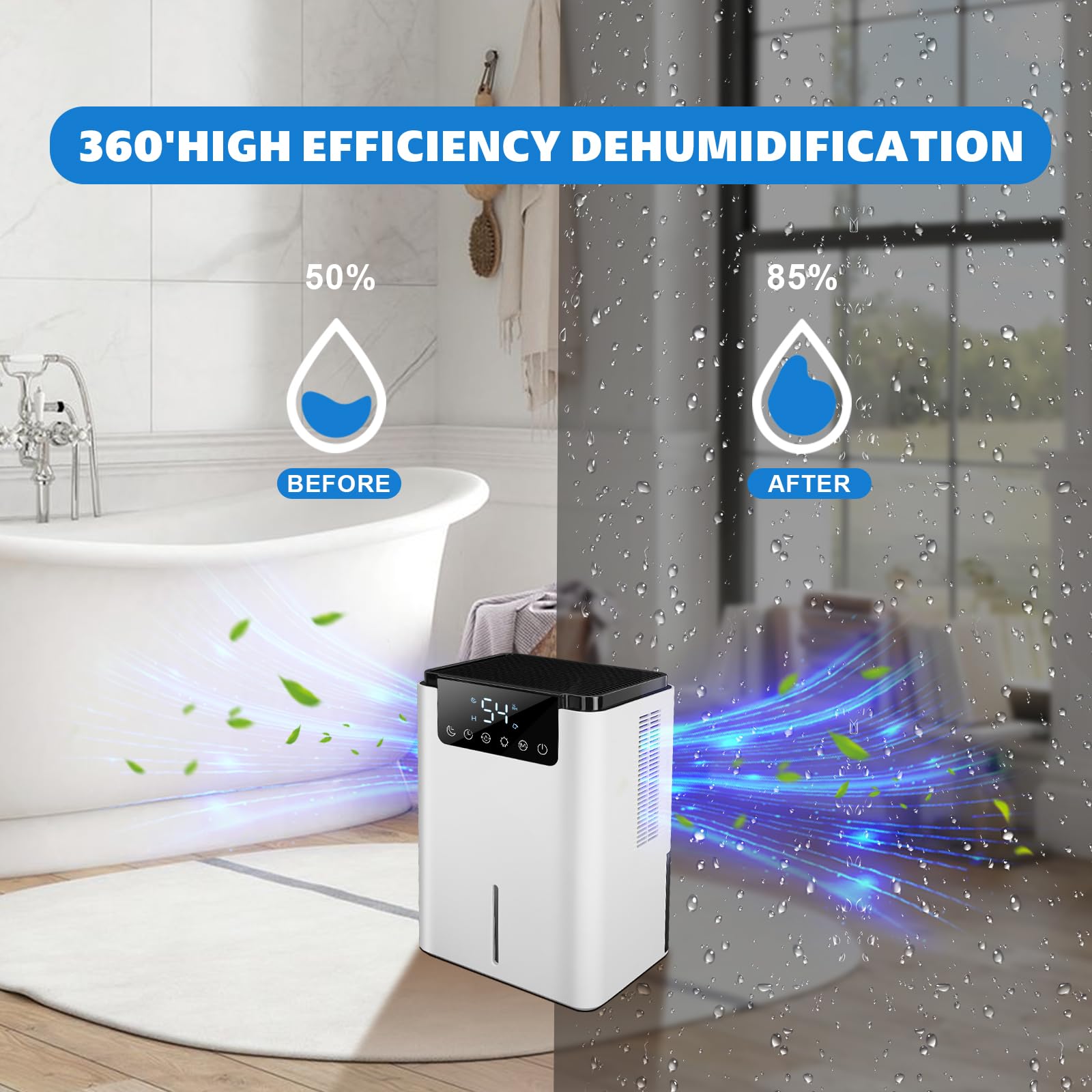 Dehumidifier, Dehumidifiers for Room,70 OZ Water Tank, (800 sq.ft) Dehumidifiers for Basement Home Bathroom Bedroom with Auto Shut Off, 7 Colors LED Light, white