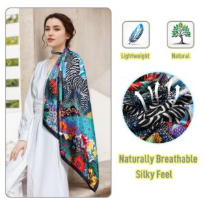 VelureLWJ Like Silk Head Scarf for Women, 35 inch Large Square Satin Scarf, Silk Scarf for Women Neck, Women Scarf, Blue Scarf,Luxuriously Soft and Silky Smooth Fashion Accessory- Packaged