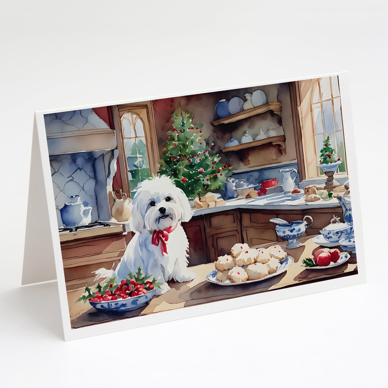 Caroline's Treasures DAC3849GCA7P Maltese Christmas Cookies Greeting Cards Pack of 8 Blank Cards with Envelopes Whimsical A7 Size 5x7 Blank Note Cards