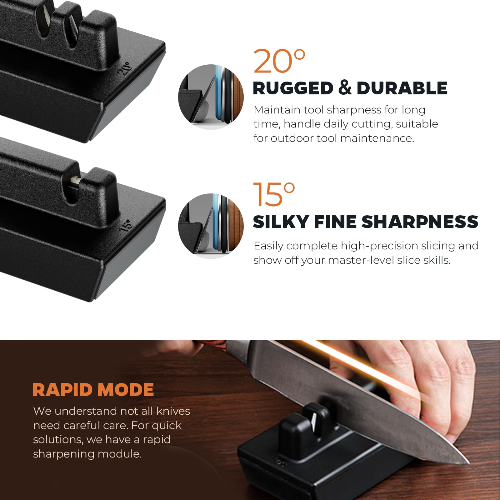 Rolling Knife Sharpener - Knife Sharpening Kit with Diamond and Corundum Discs for Steel of Any Hardness, 15 and 20 Degrees Magnetic Angle Base for Kitchen Knives, Chef Knife Set, Scissors