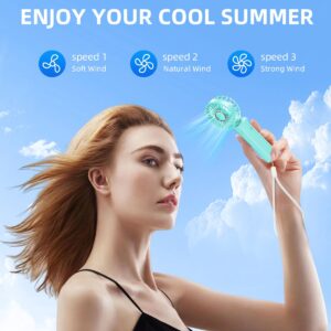 Hssio Portable Handheld Fan, Mini Desk Fan Foldable 2000mAh, 180° Ratotion, 3 Speeds, Ultra Quite, Up to 8H Long Use Time, Small Personal Cooling Fans Makeup Eyelash Fan, Black+Light Blue