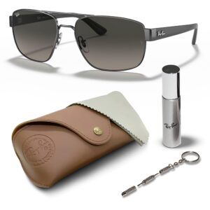 ray-ban rb3663 square shape sunglasses with eyewear kit bundle - adjustable nose pads - ideal formal and casual wear square sunglasses