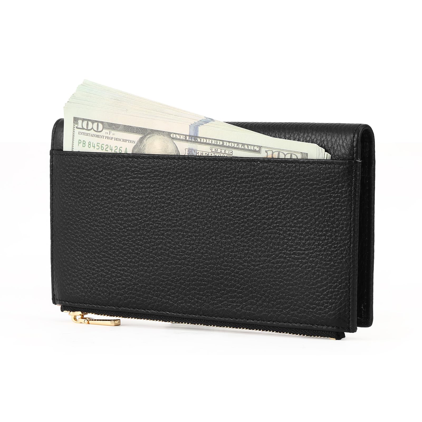 GOIACII Slim Wallet for Women Rfid Blocking Credit Card Holder with Zip Pocket Bifold Leather Black