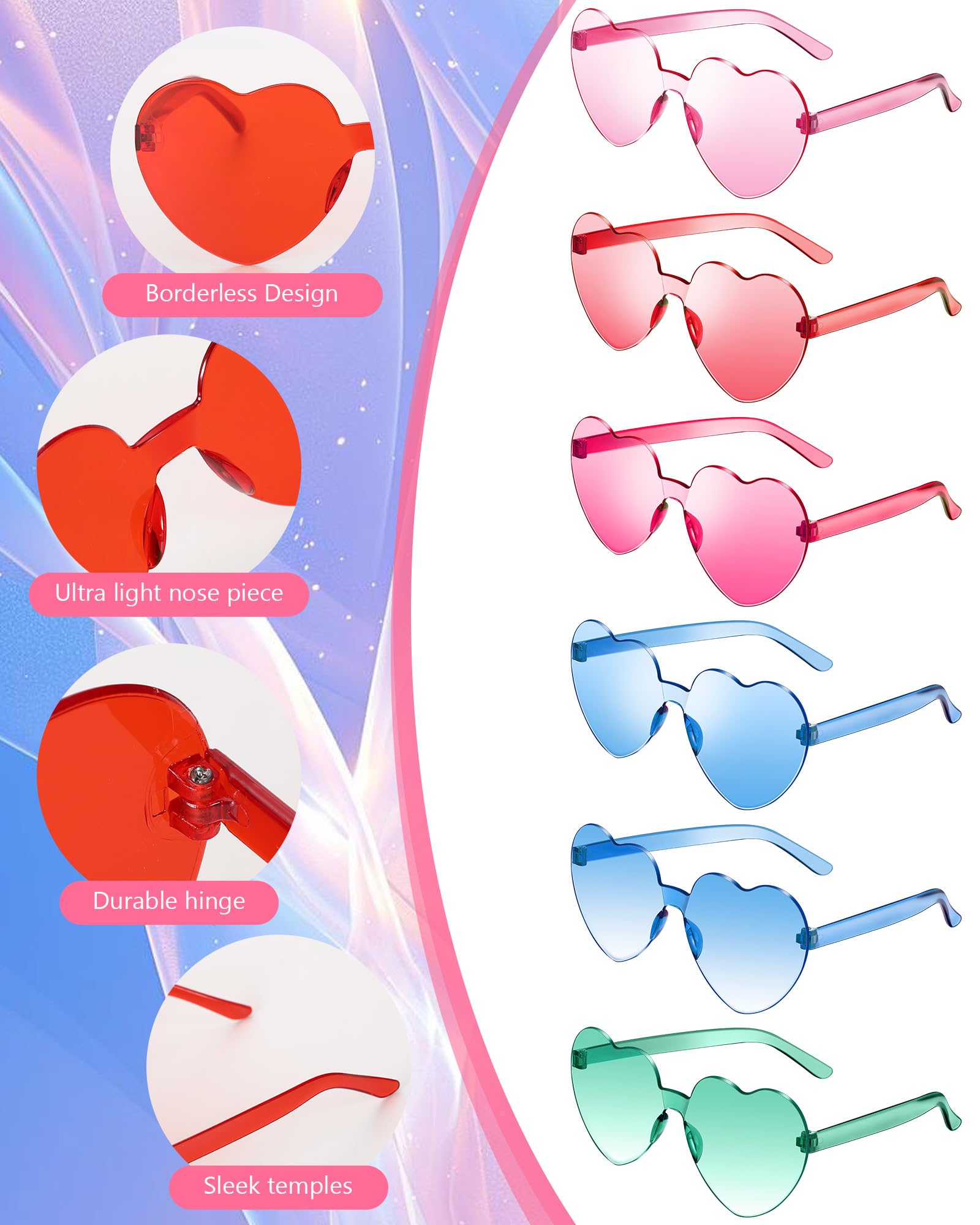 GCQJOQ 2 Pairs Heart Sunglasses for Women, Blue Heart Glasses for Party Favor