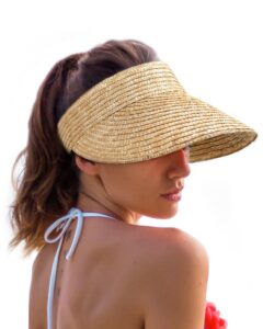 furtalk natural straw visors sun visor hats for womens summer straw sun beach hat foldable roll up ponytail beach hat