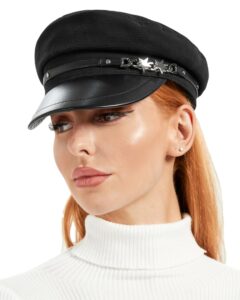 s.romza newsboy hat for women pu leather visor fiddler cabbie cap womens painter beret hat,adjustable 56-58cm (us, alpha, medium, black)