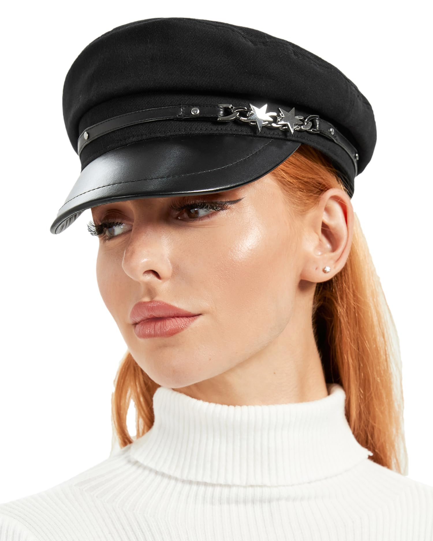 S.ROMZA Newsboy Hat for Women PU Leather Visor Fiddler Cabbie Cap Womens Painter Beret Hat,Adjustable 56-58CM (US, Alpha, Medium, Black)