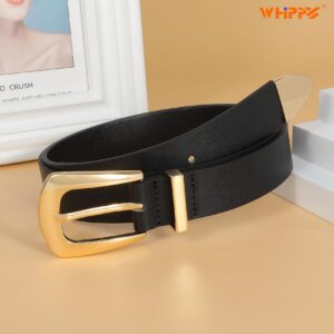 WHIPPY Women Leather Belt for Jeans Pants Dresses Fashion Ladies Western Leather Belt with Solid Gold Buckle S Black