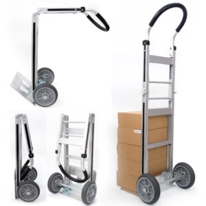 olympia tools 500lb aluminum appliance folding hand truck - foldable heavy duty moving furniture dolly cart with 2-wheels 8" tpr & ergonomic handle - light weight trolley hand trucks for moving