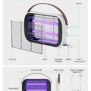 Buzbug LED Bug Zapper Outdoor Indoor, Rechargeable 5200mAh Battery, Durable 10 Years Lifespan Lamp, Portable Camping Mosquito Zapper, Fly Trap Mosquito Trap, Fly Killer Fly Zapper -MA015C