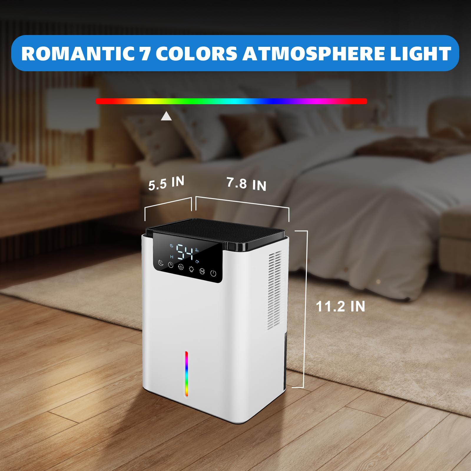 Dehumidifier, Dehumidifiers for Room,70 OZ Water Tank, (800 sq.ft) Dehumidifiers for Basement Home Bathroom Bedroom with Auto Shut Off, 7 Colors LED Light, white