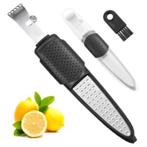 lemon zester tool, heavy duty cheese vegetable citrus zester grater with handle for lemon, garlic, nutmeg, chocolate, fruits, vegetables - stainless steel zester grater & cheese shredder