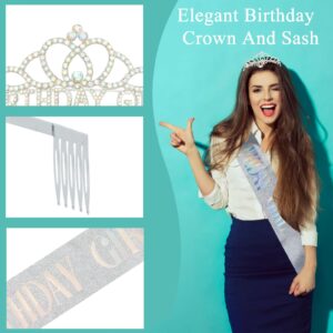 Chanaco Happy Birthday Crown for Women, Birthday Sash and Crown for Girls, Birthday Tiara and Sashes Kit, Rhinestone Crown Hair Accessories “BIRTHDAY GIRL” Sash for Party Favors