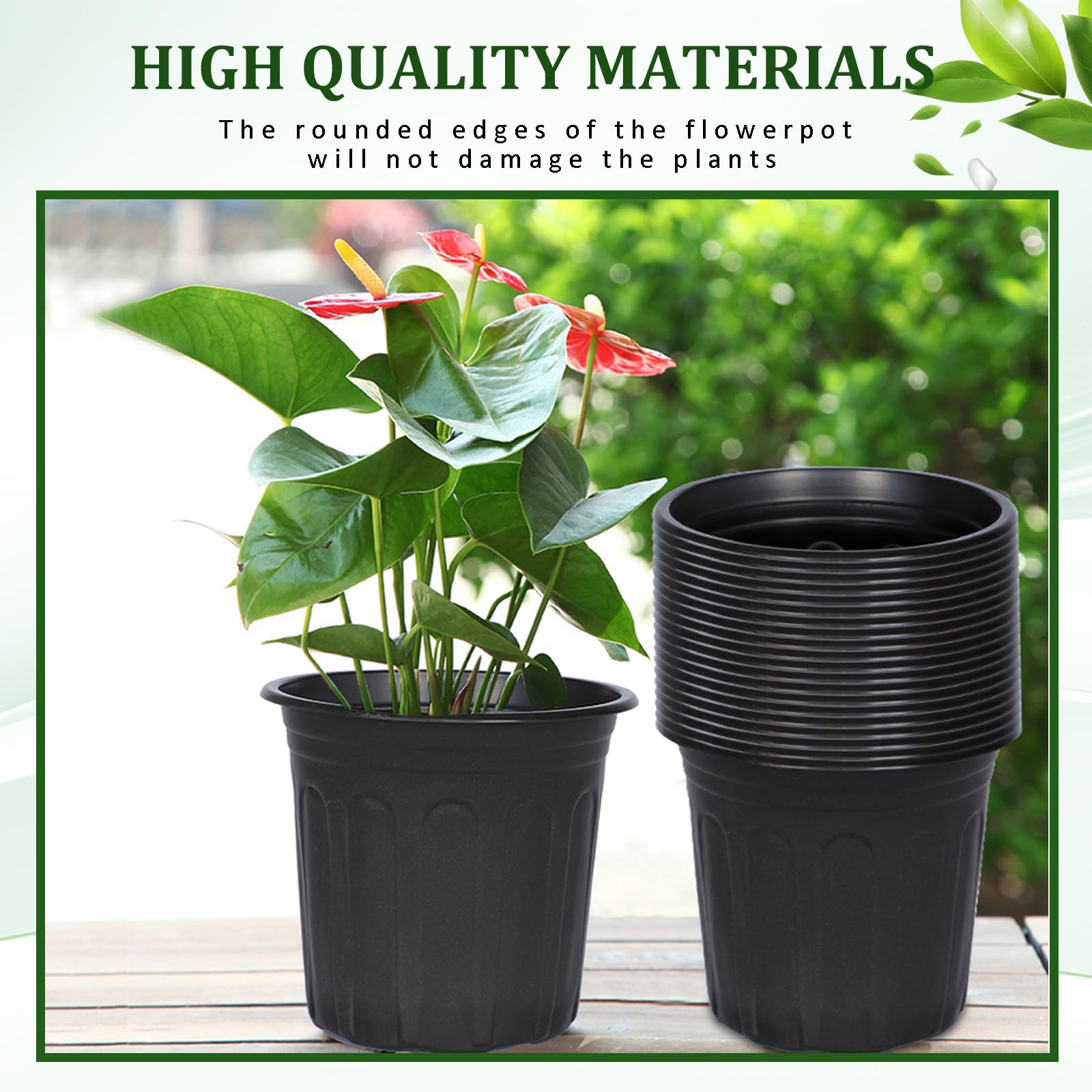 DI QIU REN 50-Pack 1 Gallon Flexible Plant Nursery Pots, Plastic Plant Garden Pots with Drainage Holes, Plastic Flower Plant Seedling Pots with 100Pcs Plant Labels for Plants, Cuttings, Transplanting