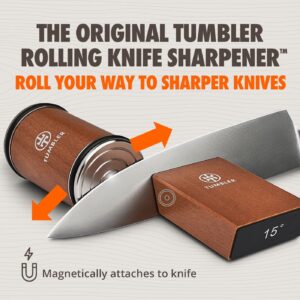 Tumbler Rolling Knife Sharpener Starter Set - Knife Sharpening Made Easy - Rolling Knife Sharpening System with Magnetic Knife Holder, Protective Stand & Leather Strop