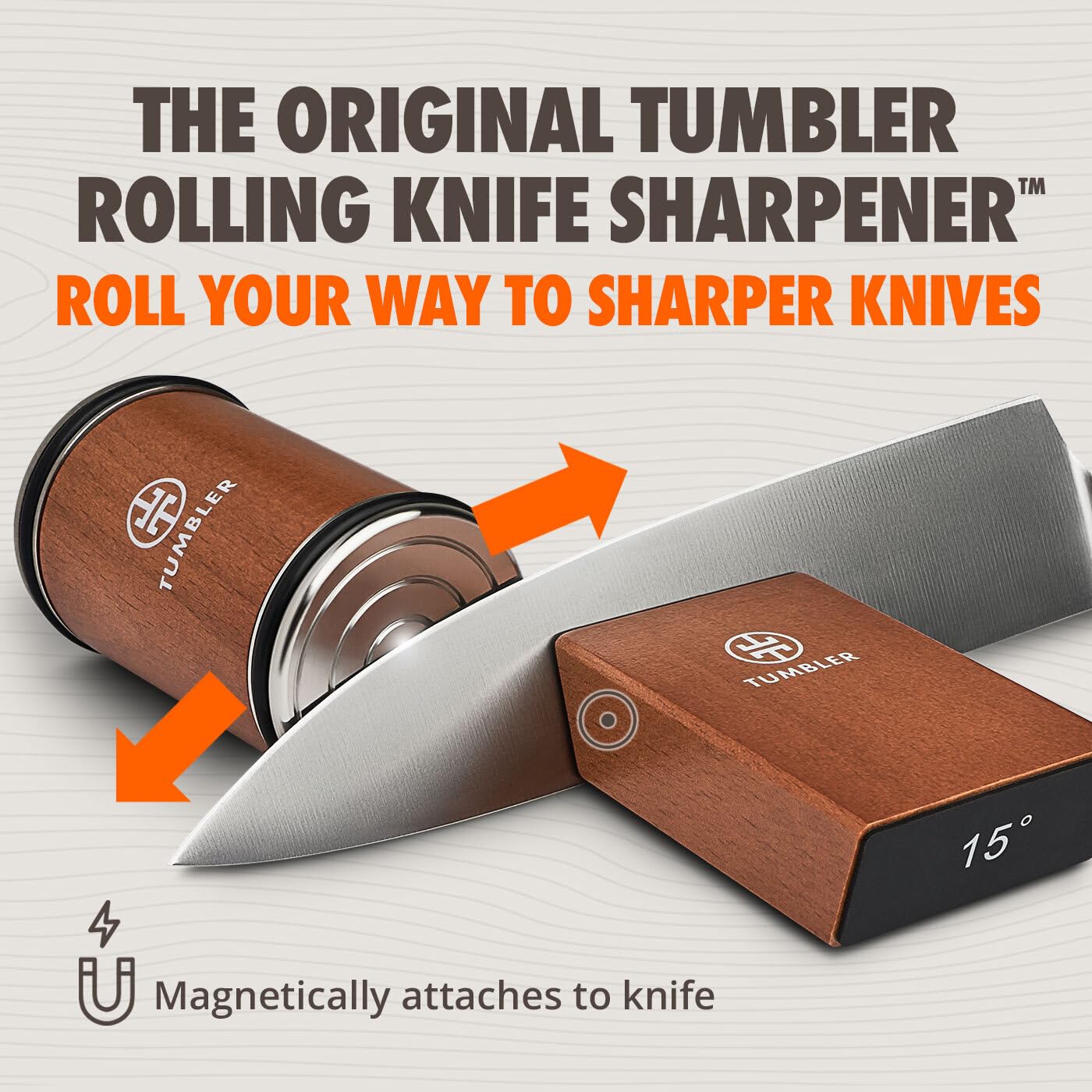 Tumbler Rolling Knife Sharpener Starter Set - Knife Sharpening Made Easy - Rolling Knife Sharpening System with Magnetic Knife Holder, Protective Stand & Leather Strop