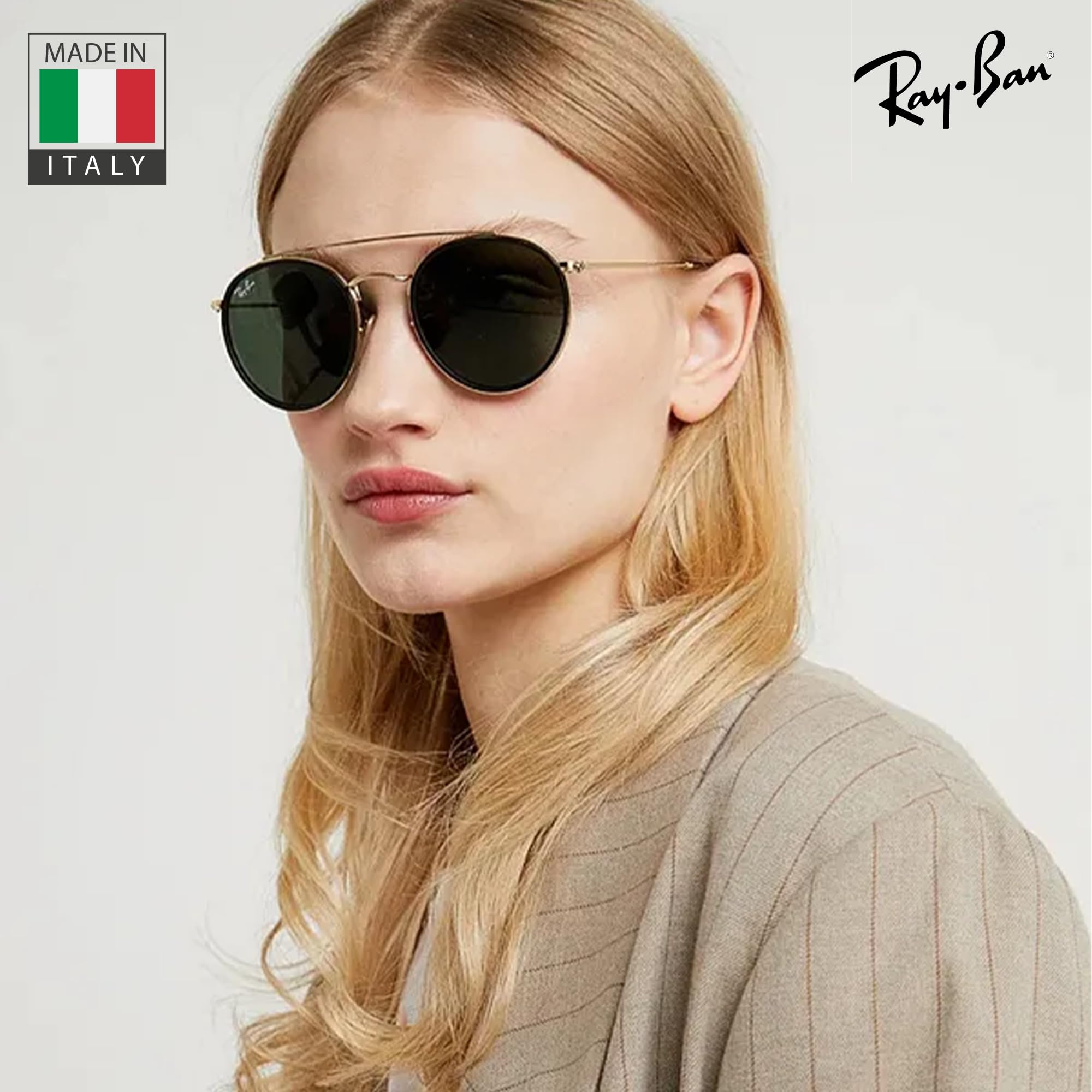 Ray-Ban RB3647N Round Double Bridge Square Shape Sunglasses With Eyewear Kit Bundle - Adjustable Nose Pads - Ideal Formal and Casual Wear Square Sunglasses