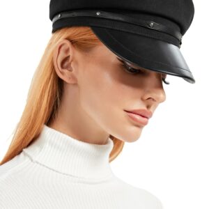 S.ROMZA Newsboy Hat for Women PU Leather Visor Fiddler Cabbie Cap Womens Painter Beret Hat,Adjustable 56-58CM (US, Alpha, Medium, Black)