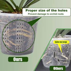 HOLANHING 8 Pack Orchid Pot, 4.5in Orchid Pots with Holes, Orchid Pots for Repotting with Clips, Clear Plastic Plant Pot for Indoor Outdoor Plants（4.5in, 8 Pack）