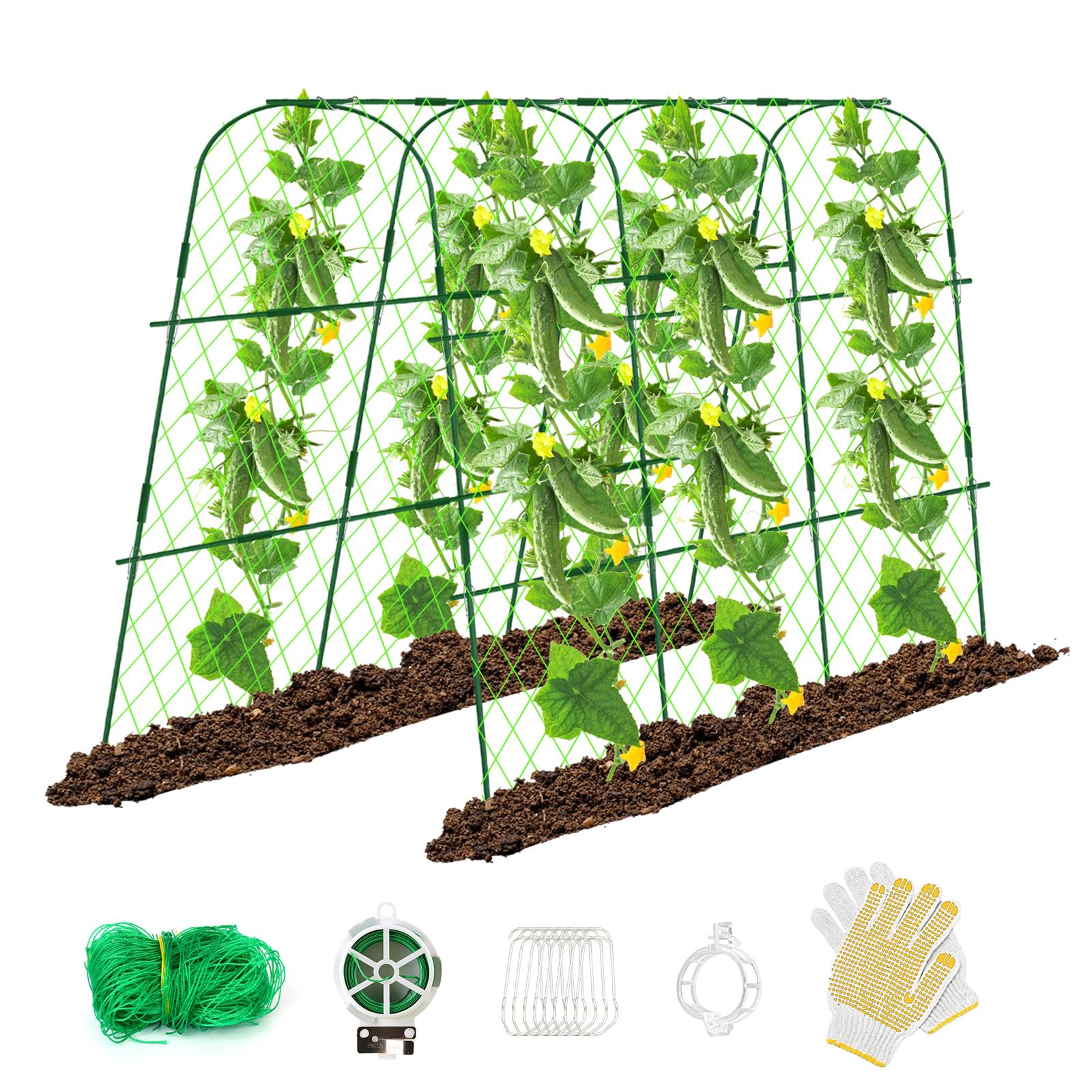 Hoyejyou 65"×48" Cucumber Trellis for Raised Bed, U-Shape Garden Trellis for Climbing Plants Outdoor, Metal Arch Vegetables Trellis, Detachable Cucumber Trellis Support for Tomato,Squash,Zucchini