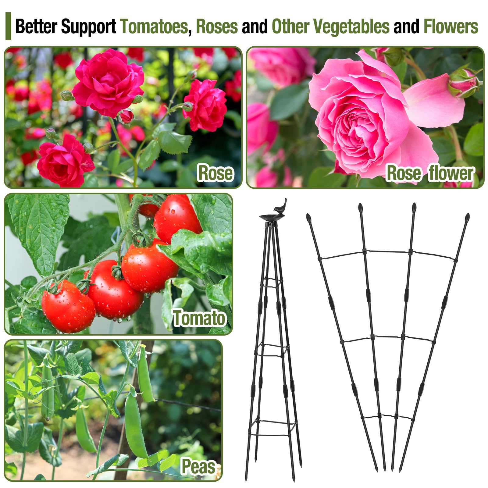 Yeghujar 2Packs 2-in-1 Trellis for Climbing Plants Outdoor Indoor, 47 in Garden Plant Climbing Trellis for Potted Plants, Flowers, Tomato Vegetables, Tower Obelisk & Fan-Shaped Plant Support Trellis