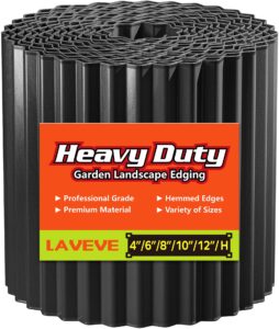 laveve corrugated metal garden edging - sturdy border perfect for diy flower beds and landscaping borders (black, 6 inch x 20ft)