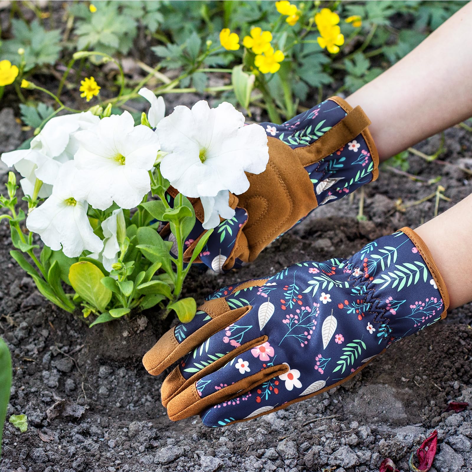 Pleneal Gardening Gloves for Women - Leather Garden Gloves Thorn Proof, Outdoor Protective Working Gloves