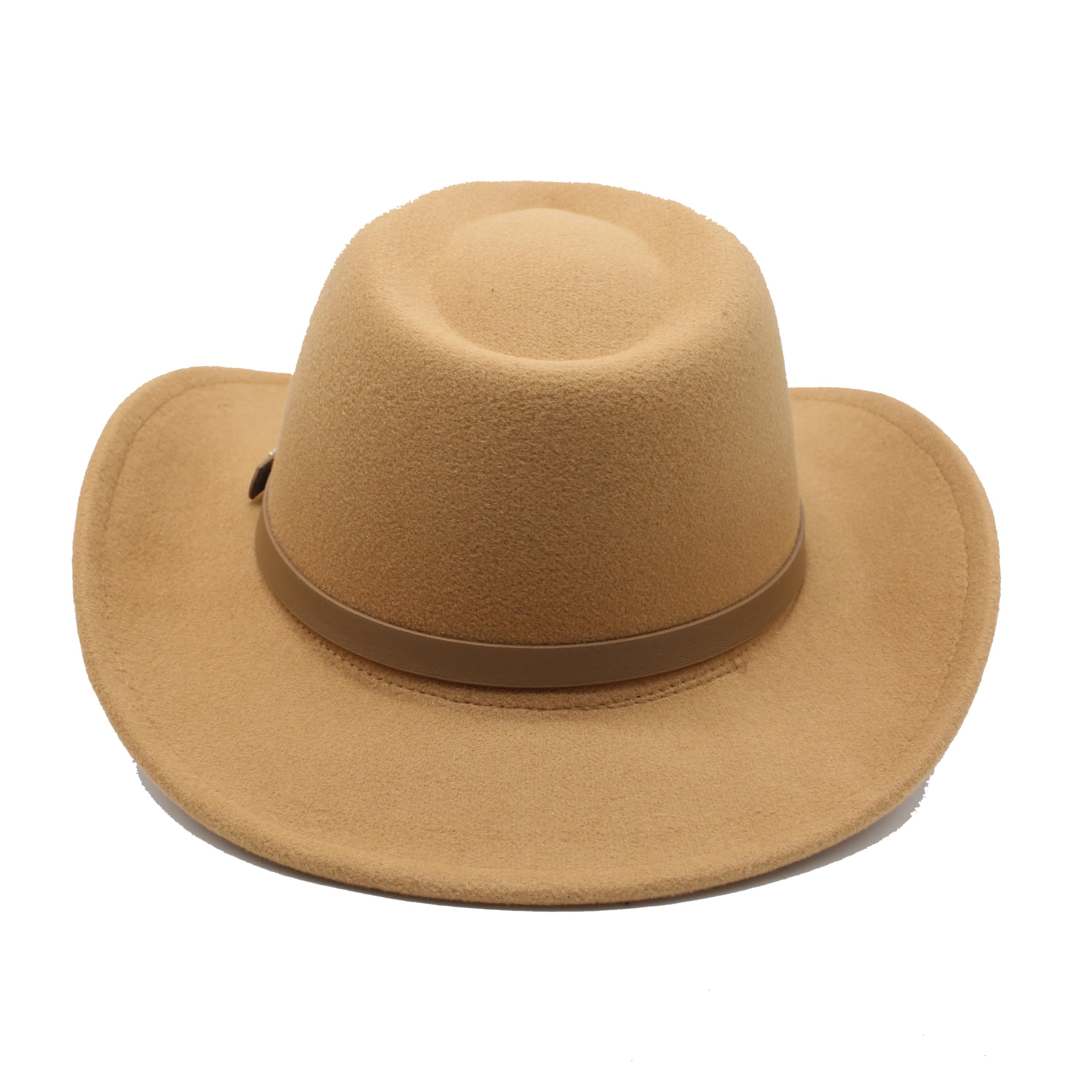 LIDHAY Women Men Classic Felt Wide Brim Western Cowboy Cowgirl Hat with Belt Buckle JZ-035 Camel