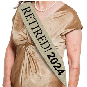 2024 retirement sash - celebrate retirement luxurious glitter sash for women with oversized metal pin. perfect for retirement parties, & special events by jpaco (gold 2024)