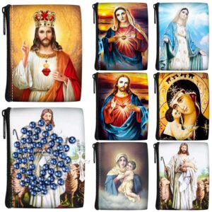 windyun 8 pcs catholic rosary pouch 3.5'' x 2.8'' coin purse rosary holder rosary bag icon bag with zipper for prayer storage (religious)