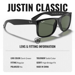 Ray-Ban RB4165 JUSTIN Classic Square Shape Sunglasses With Eyewear Kit Bundle - High Bridge Fit - Ideal Formal and Casual Wear Square Sunglasses