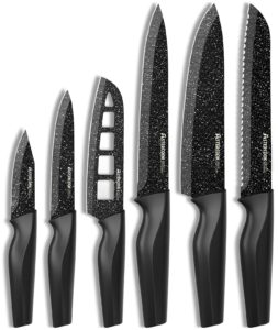 knife set, 6 piece kitchen knife set, high carbon german stainless steel knives set, non-stick coating, ultra sharp, dishwasher safe