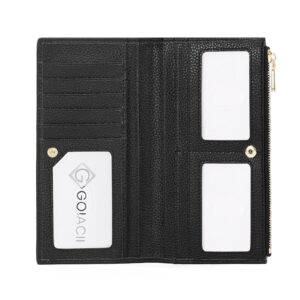 goiacii slim wallet for women rfid blocking credit card holder with zip pocket bifold leather black