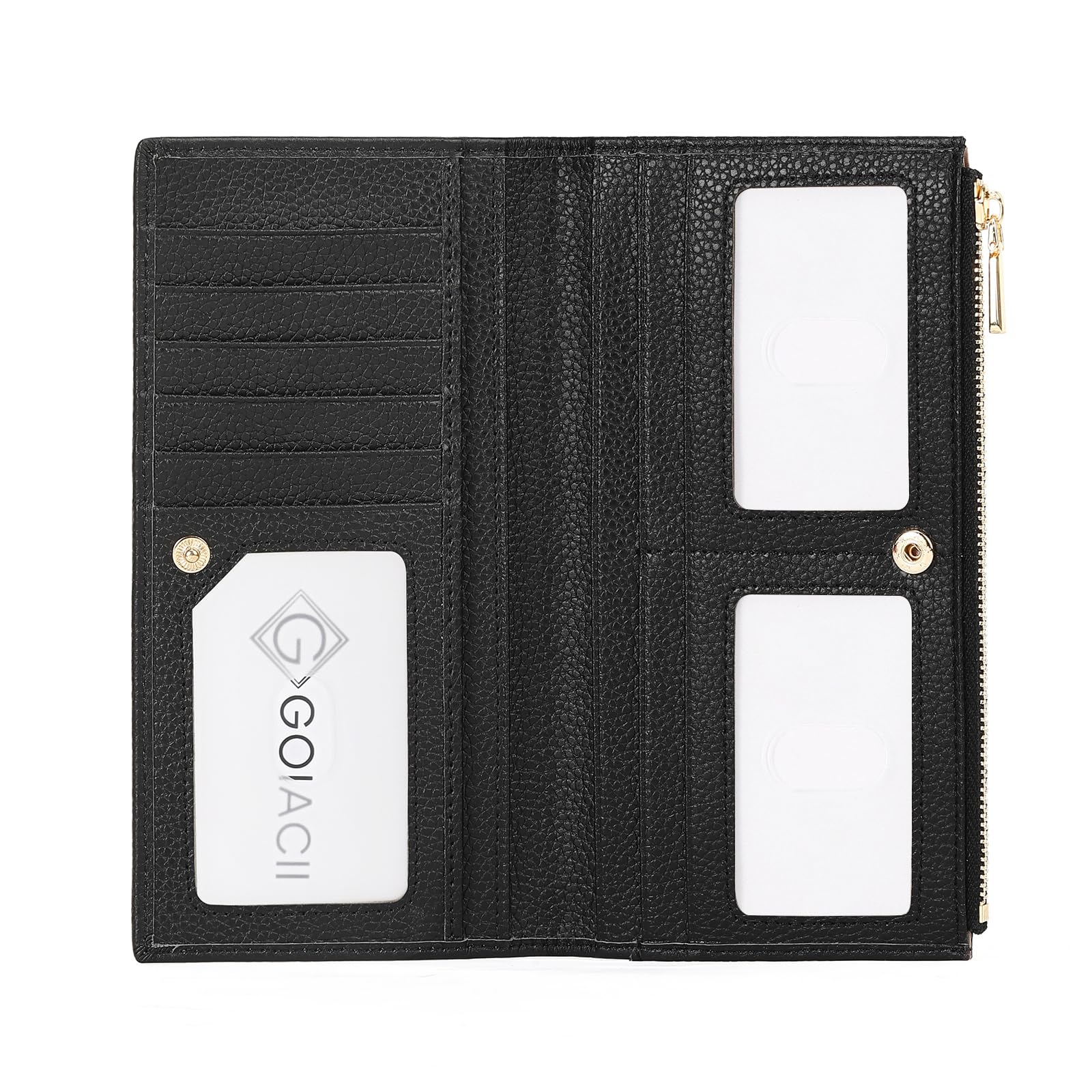 GOIACII Slim Wallet for Women Rfid Blocking Credit Card Holder with Zip Pocket Bifold Leather Black