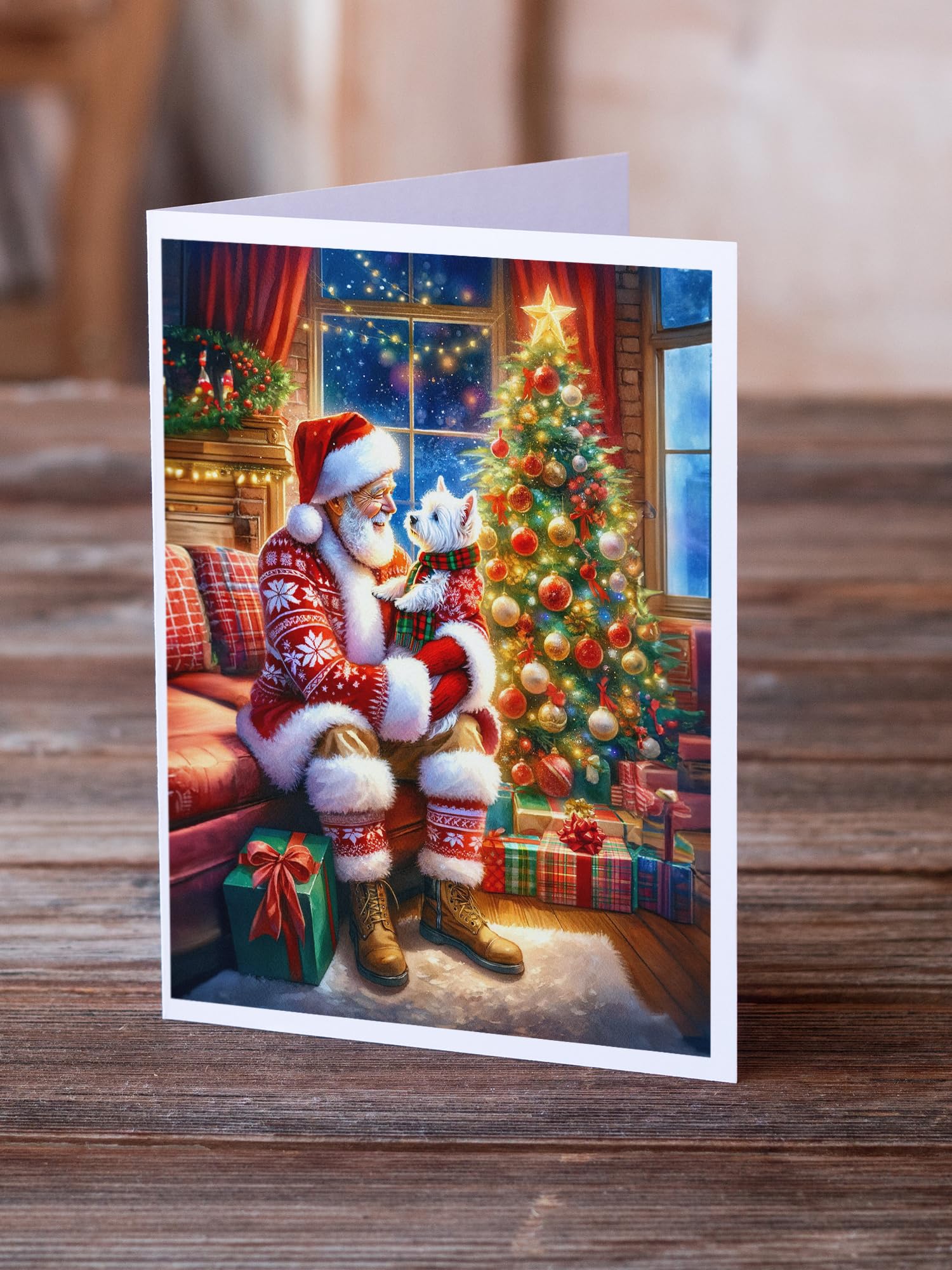 Caroline's Treasures DAC4167GCA7P Westie and Santa Claus Greeting Cards Pack of 8 Blank Cards with Envelopes Whimsical A7 Size 5x7 Blank Note Cards