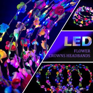 QSJQllo 50 Pcs LED Flower Crowns Headbands,Flower Crowns For Women,Mardi Gras Light Up Headbands Tiara Flower Crown Accessories for Wedding Beach Party Birthday Cosplay Halloween Christmas Day