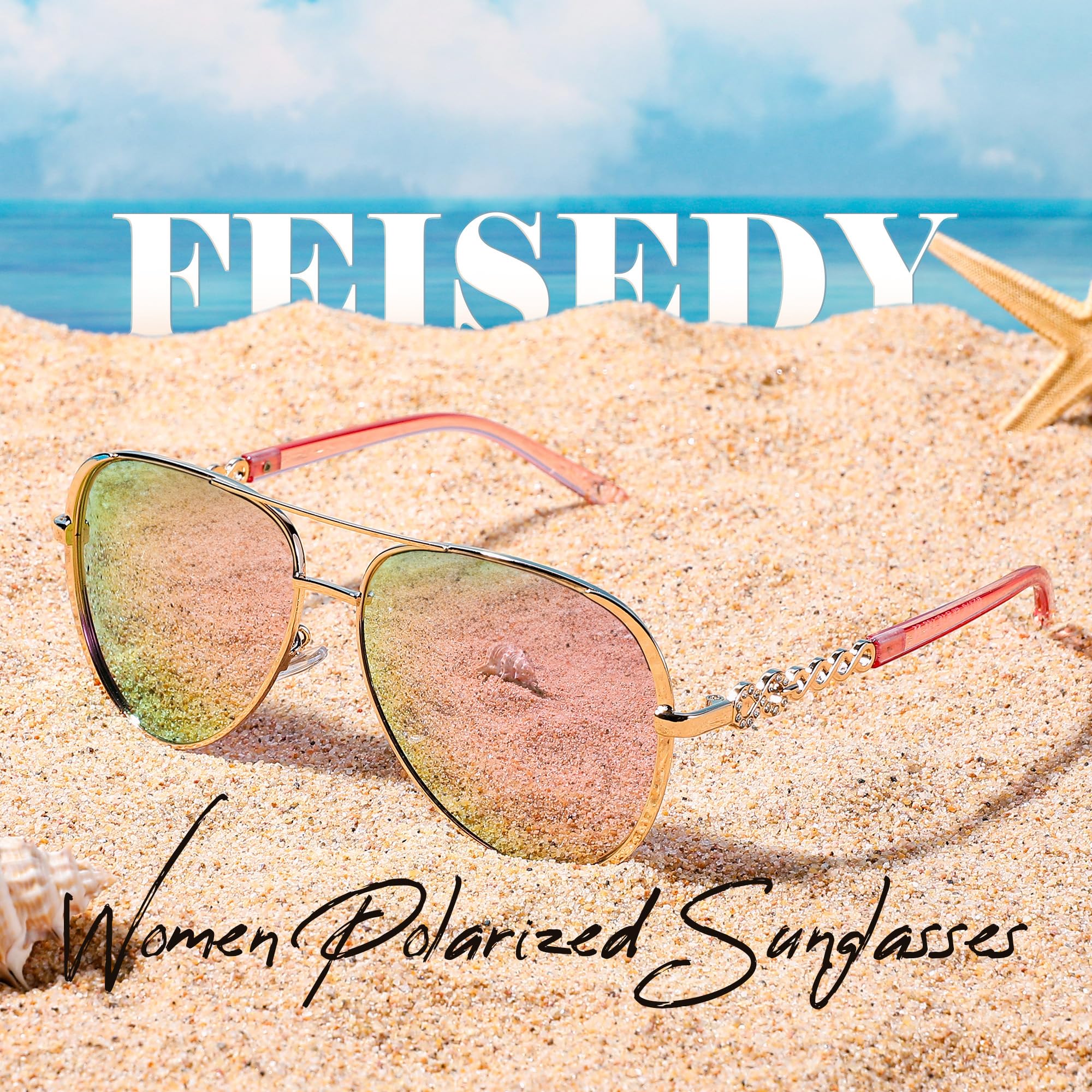 FEISEDY Retro Polarized Pilot Sunglasses for Women 70s Vintage Trendy Shades B4147