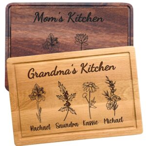 personalized cutting board for mom - grandma, birth flower grandmom's garden, mothers day gifts for grandma, christmas and birthday gifts for mom from son, daughter, chopping board for mama's kitchen