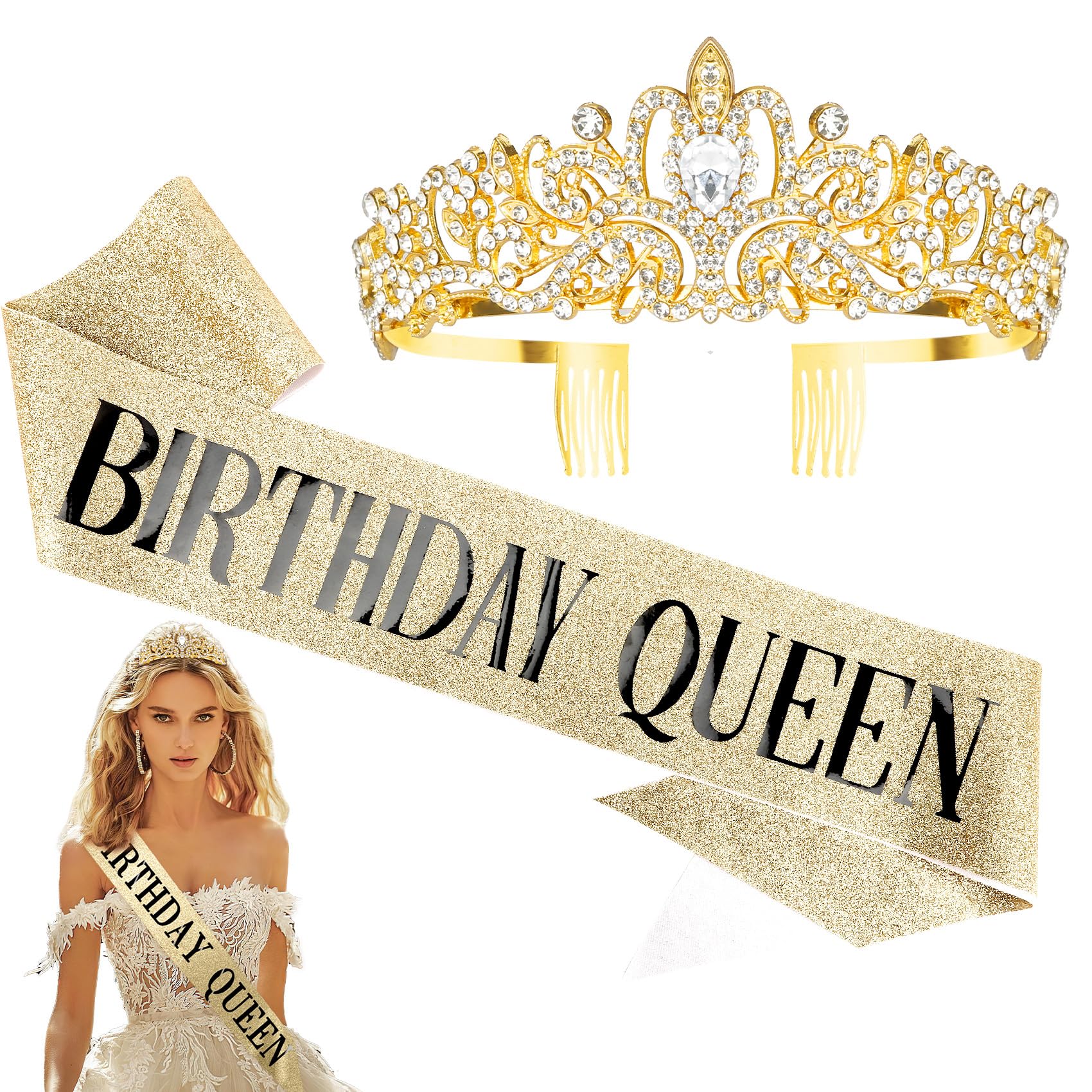 Birthday Sash for Women,Birthday Crown,Tiaras for Women,Birthday Queen Sash,Birthday Sash and Crown,Birthday Tiara for Women,Birthday Crowns for Women,Birthday Headband,Birthday Decorations for Women