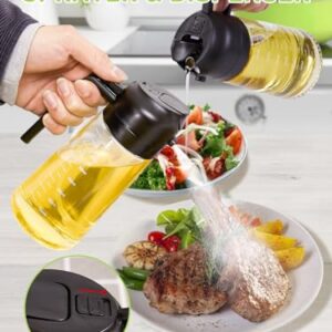 TrObayee 14oz Olive Oil Dispenser for Kitchen -2 in 1 Glass Oil Sprayer and Oil Dispenser,420ml Oil Bottles for Cooking,Air Fryer, Baking,Salad, Frying, BBQ (Black)