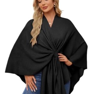 PULI Women's Elegant Shawl Wraps Soft Open Front Poncho Sweater for Spring Fall Winter Black