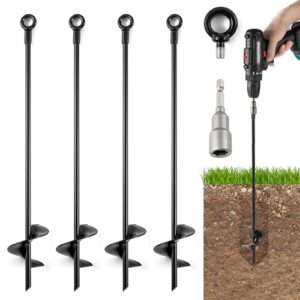 18'' ground anchors heavy duty for high winds - ground stakes earth anchors - screw in shed anchor kit auger anchor for mobile home, swing set, tent, carport, gazebo, trap anchors hurricane tie down