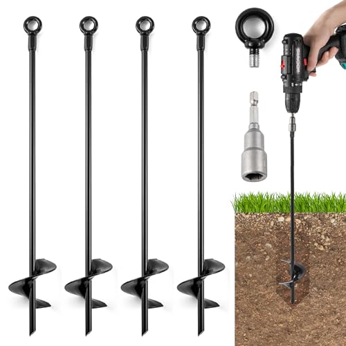 18'' Ground Anchors Heavy Duty for High Winds - Ground Stakes Earth Anchors - Screw in Shed Anchor Kit Auger Anchor for Mobile Home, Swing Set, Tent, Carport, Gazebo, Trap Anchors Hurricane Tie Down